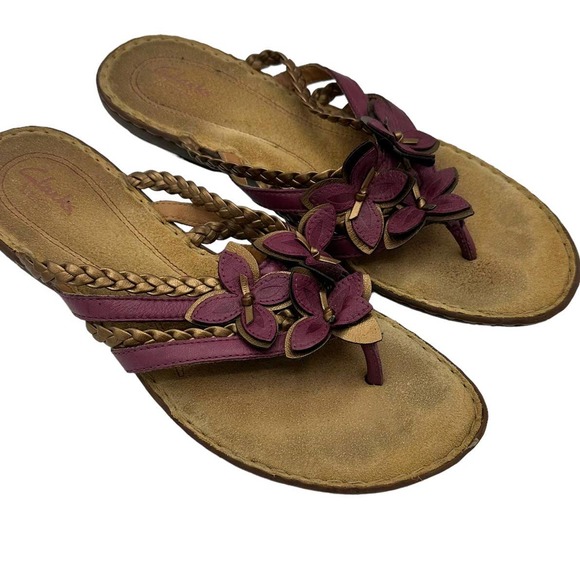 Clarks | Shoes | Clarks Artisan Leather Purple Floral Sandals Size M ...